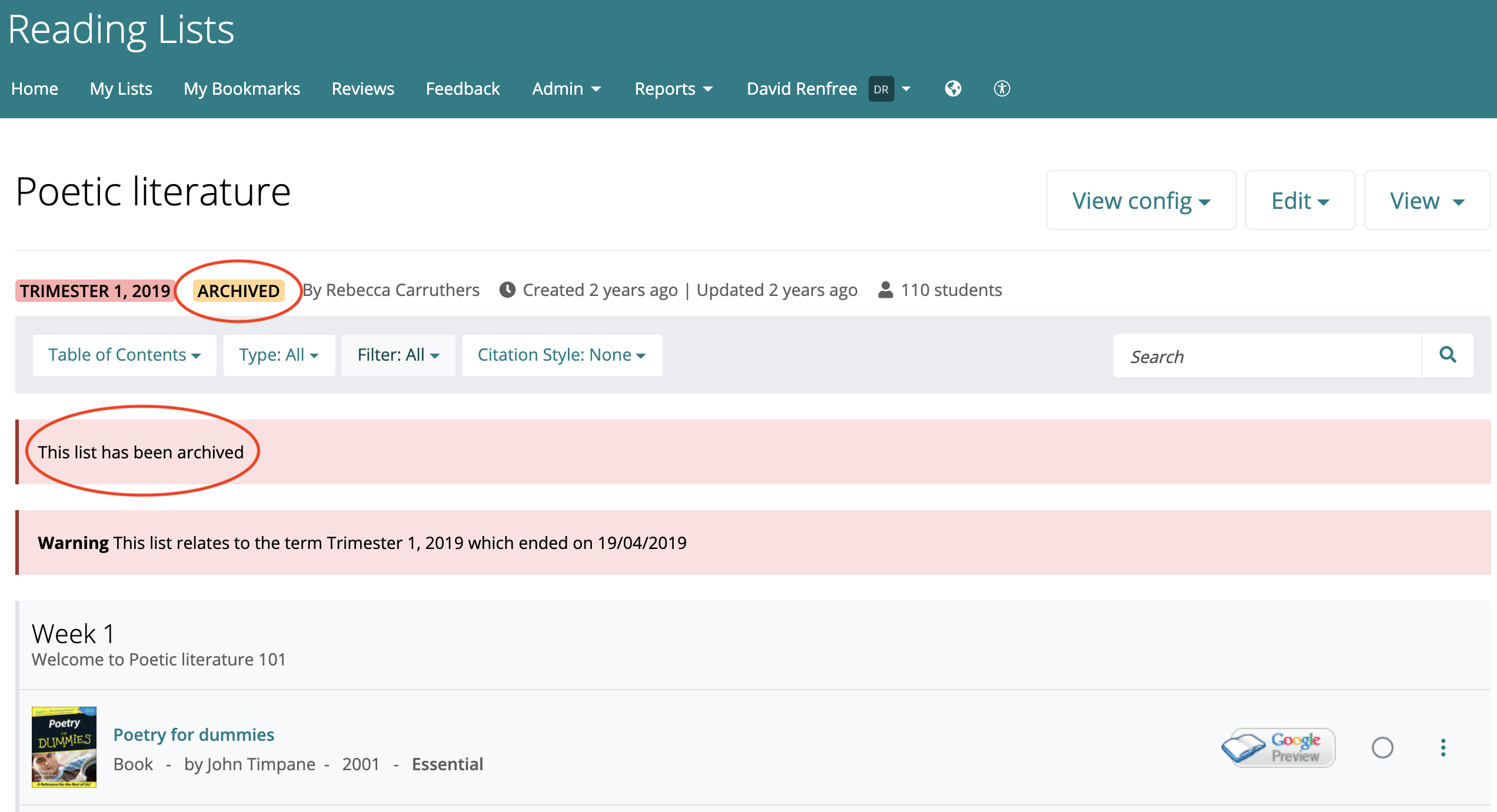 Archiving a list – Talis Aspire