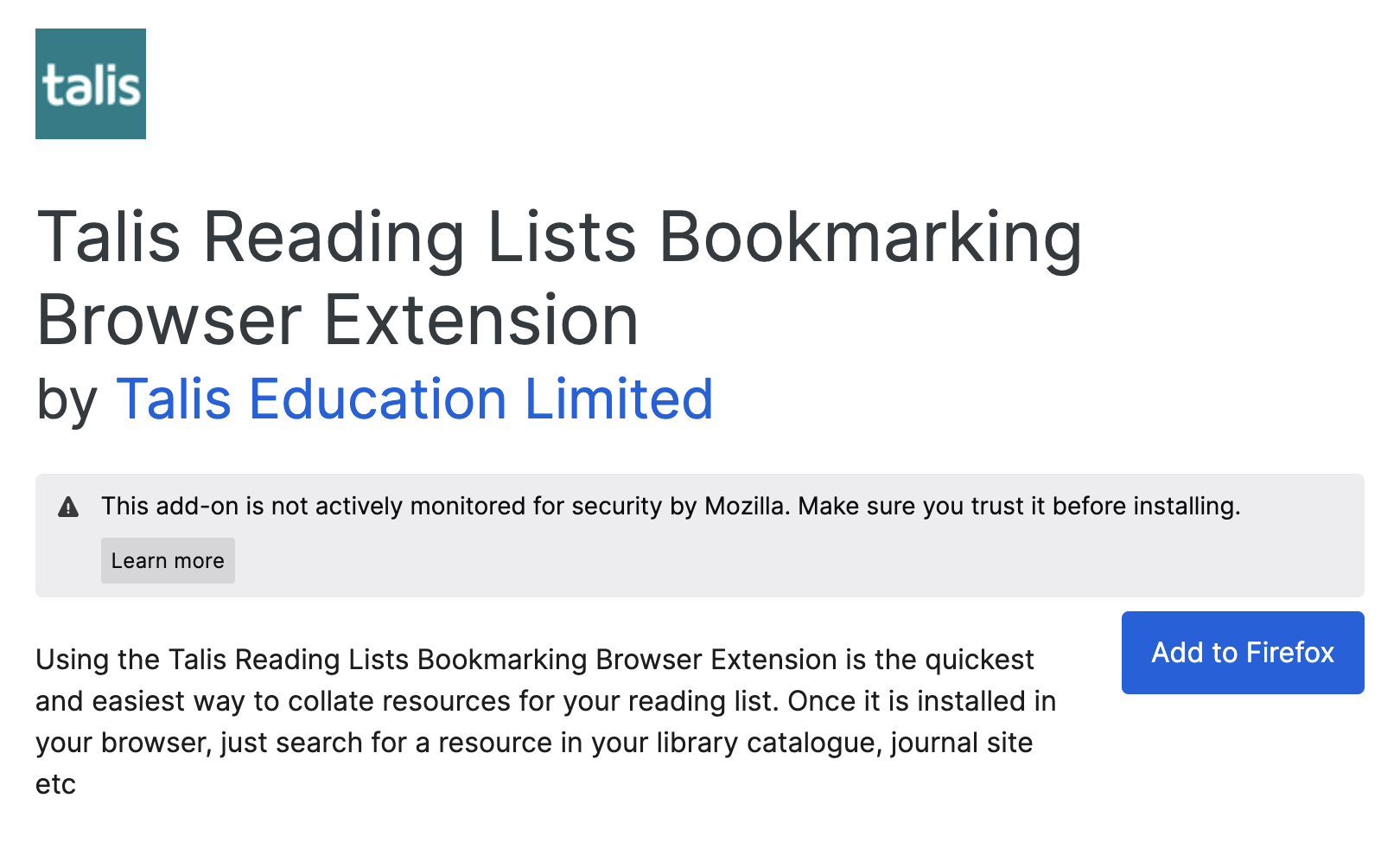 Installing and using a bookmarking extension – Talis Aspire